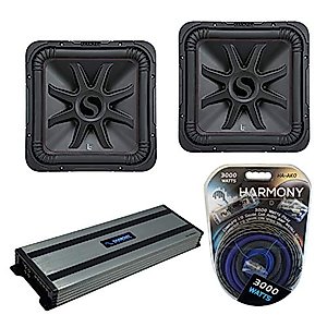 Kicker (2) 45L7R152 Car Audio L7R Square 15" Sub 1800W Subwoofer L7R15 Bundle with Harmony HA-A1500.1 Amplifier & Amp Kit