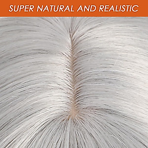 BESTUNG Short Silver Bob Wigs with Bangs,Short Straight Bob Silver Wigs for Women Hair Bob Cut Wig Shoulder Length Wig,Natural Looking Cosplay Daily Party Wig Halloween(12Inch)