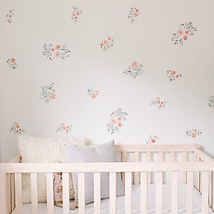 Modern Maxwell Wall Art Decals for Girls Nursery, Bedroom, Living Room “Blush” Watercolor Floral Room Sticker 80 Pieces