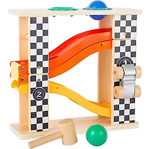 Small Foot Wooden Toys - Wooden Marble Run and Knock Hammer Bench in Rally Design