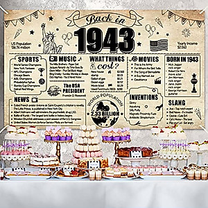 Large 80th Birthday Decorations Back in 1943 Banner for Men Women, 80th Birthday Background Sign Party Supplies, Eighty Years Old Birthday Photo Props for Indoor Outdoor