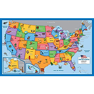2 Pack - USA Map for Kids [Illustrated] + Antique Style United States of America Map (Laminated, 18" x 29")