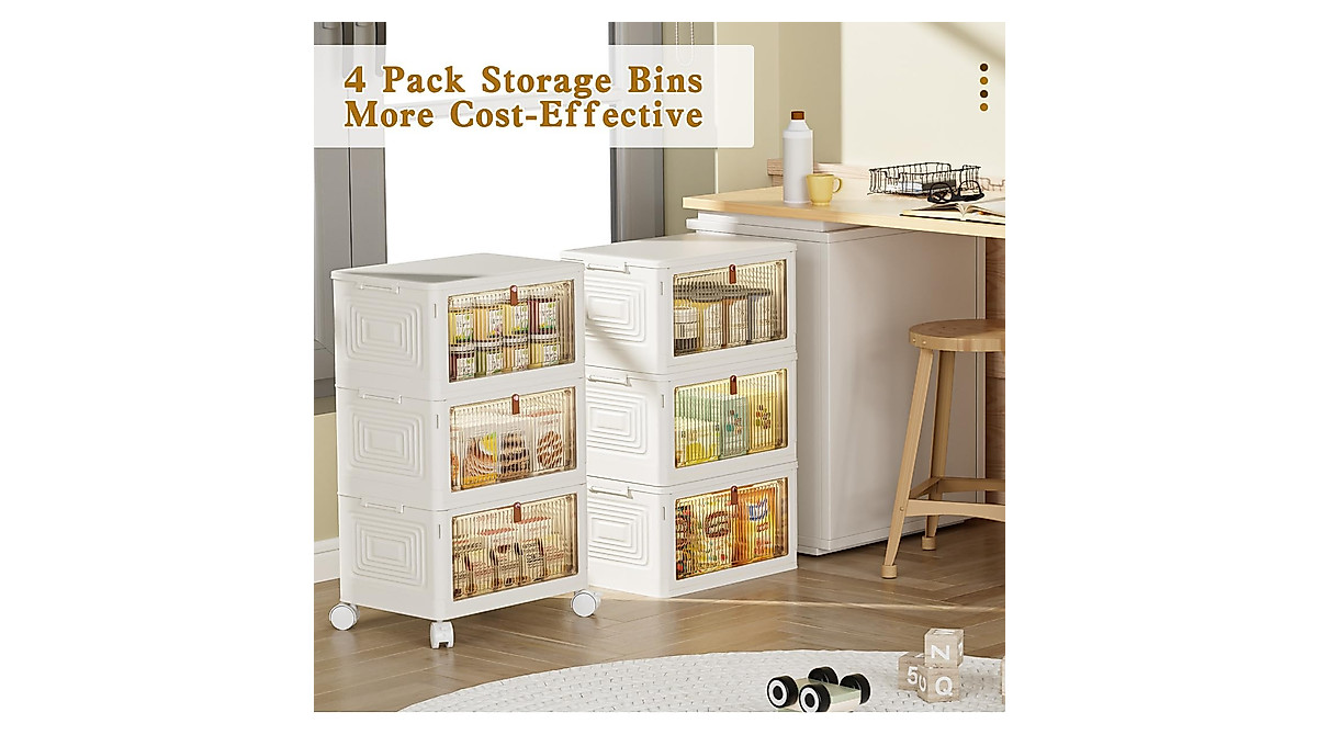 Collapsible 3-Tier Storage Bins with Lids & Wheels | Organize