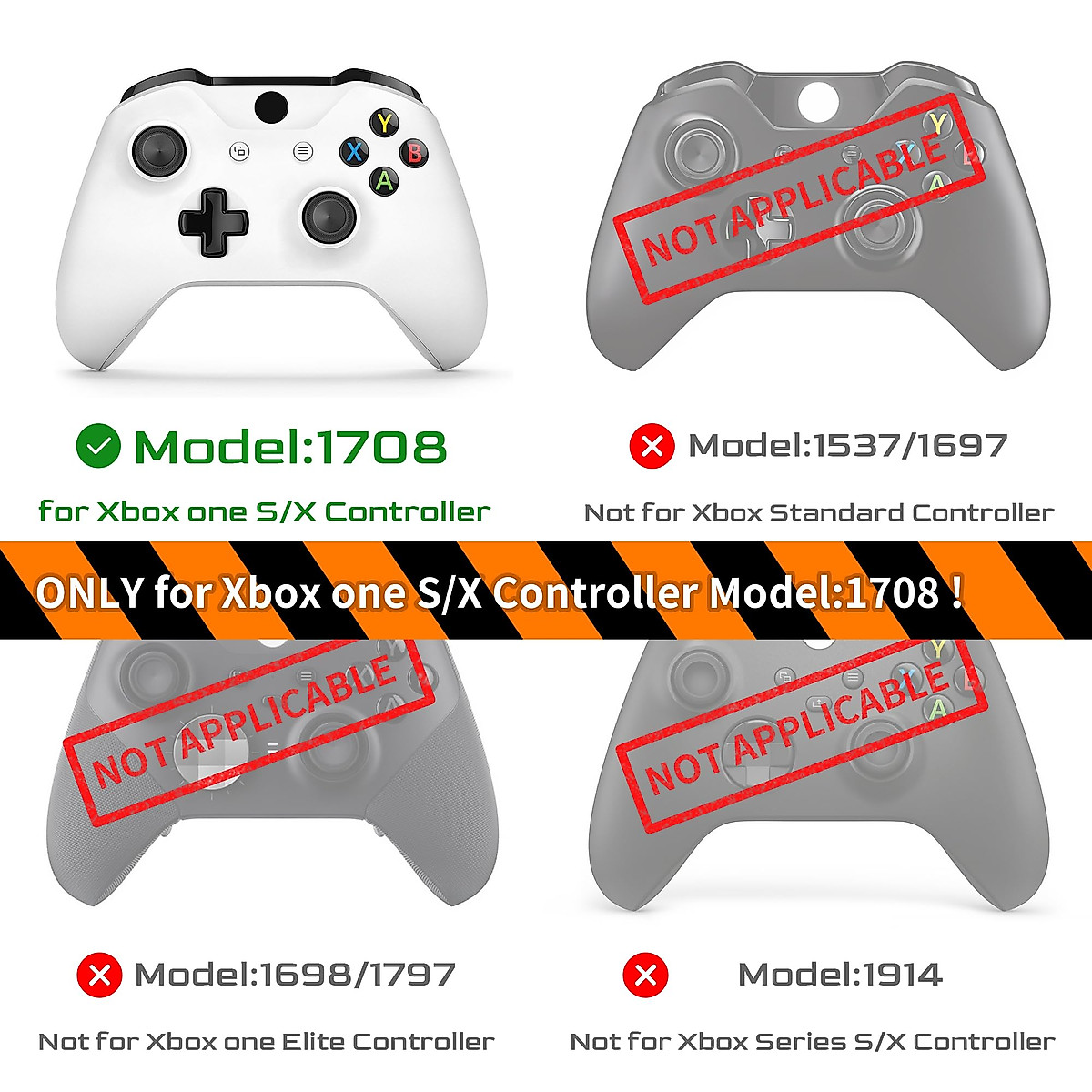 Repair Kit for Xbox One S/X Controller, Thumbsticks, 3D Analog Joysticks, LB RB Bumper, Dpad, ABXY Buttons, Headphone Jack, Replacement Parts for Xbox One Controller(Model: 1708)(Black ABXY)