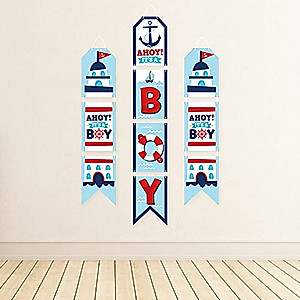 Big Dot of Happiness Ahoy It’s a Boy - Hanging Vertical Paper Door Banners - Nautical Baby Shower Wall Decoration Kit - Indoor Door Decor