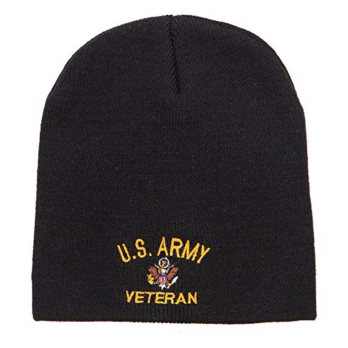 e4Hats.com US Army Veteran Military Embroidered Short Beanie - Black OSFM