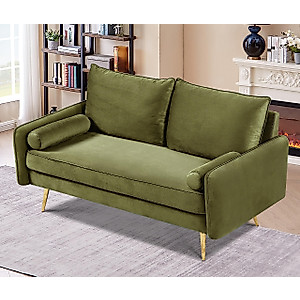 Container Furniture Direct Kent Modern Loveseat, European Style Velvet Living Room Furniture with Tapered Legs, Vintage Flair, and Sleek Design, Love Seat, Olive Green