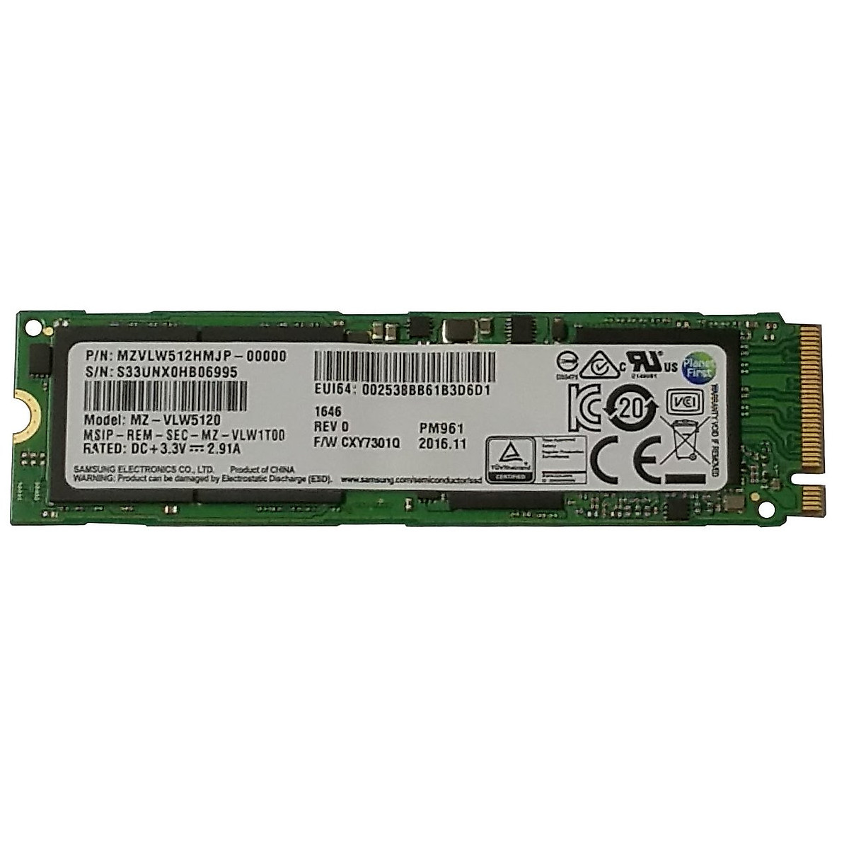 Samsung PM961 Polaris 512GB M.2 NGFF PCIe Gen3 x4, NVME Solid State Drive SSD, OEM (2280) (MZVLW512HMJP-00000)