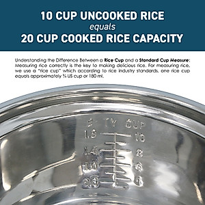 Elite Gourmet ERC-2020 Electric Rice Cooker with Stainless Steel Inner Pot Makes Soups, Stews, Grains, Cereals, Keep Warm Feature, 20 Cups Cooked (10 Cups Uncooked), White