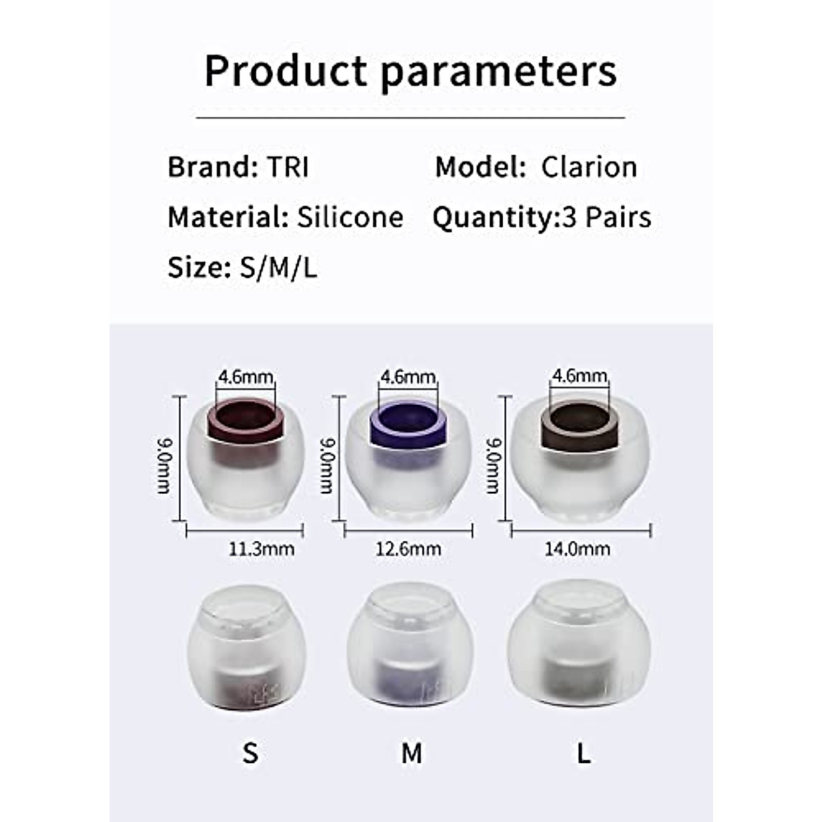 6 PCS/3 Pairs Earbud Tips Yinyoo TRI Clarion Replacement Silicone Ear Buds Tips Earbuds Rubber Tips for 4.50mm-5.50mm Inner Nozzle in Ear Earphones Earbuds(3color, 6PCS,3 Pair,S/M/L)