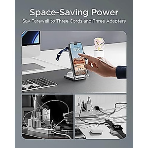 Magnetic Charging Station,Hohosb 3 in 1 Foldable Zinc Alloy Wireless Charger Stand[Compatible with Magsafe Charger] for iPhone 15/14/13/12 Series, AirPods Pro/3/2,Apple Watch/iWatch-White