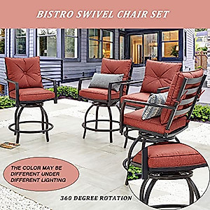 LOKATSE HOME Outdoor Swivel Bistro Chairs Patio Metal Furniture Height Bar Stool with Cushion, Set of 4, Red