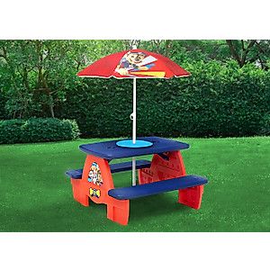 Delta Children 4 Seat Activity Picnic Table with Umbrella and Lego Compatible Tabletop, PAW Patrol