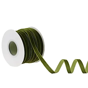DINDOSAL Moss Green Velvet Ribbon 3/8 Inch Single Face Thin Velvet Ribbon for Gift Wrapping, Green Ribbon Wedding, Ribbon for Hair Bows, Choker, Cafts, Bouquet - 25 Yards