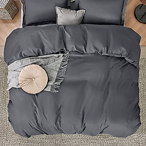 Bedsure Twin/Twin XL Duvet Cover Kids - Soft Double Brushed Duvet Cover Twin, 2 pcs, Includes 1 Dark Grey Kids' Duvet Cover (68"x90") with Zipper Closure & 1 Pillow Sham, NO Comforter