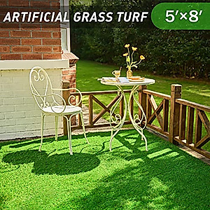 TERRADISE Artificial Grass Rug, 5'x8' Fake Grass for Outdoor Garden Balcony Patio Decor, Turf Grass Mat with Thick Green Realistic Grass for Dog Training, Artificial Turf with 1.2" Pile Drainage Holes