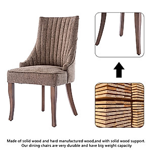 mikibama Linen Dining Chairs Set of 2 Channel Tufted Kitchen Dinner Chair Comfy Fabric Upholstered Accent Chair for Dining Room with Solid Wood Legs (Brown)