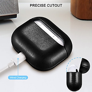 CEENFFO Leather for AirPods 3 Case 2021, Genuine Leather for Airpods 3 Wireless Charging Case (Front LED Visible) Protective Skin for Men Women
