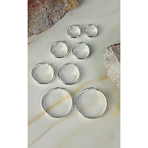 Sterling Silver Half Round Design High Polished Hoop Earrings, 20mm