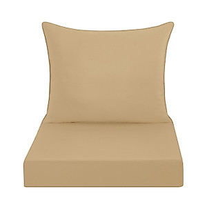 HOMELYSIAN Deep Seat Cushions for Outdoor Furniture, Waterproof Outdoor Chair Cushions, Memory Foam Patio Chair Cushions, 22 x 22 Outdoor Cushions with Hidden Zippers, Khaki