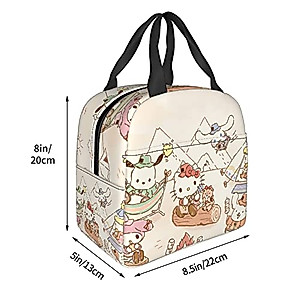 xyndbik Anime Cute Lunch Bag for Women and Girls Kawaii Insulated Lunch Box Reusable Tote Bag with Pocket for Work Office Picnic