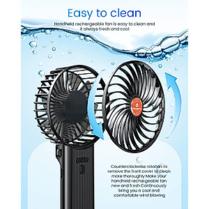 Portable Handheld Mini Fan Rechargeable: Small Hand Personal Foldable Fans 180° Adjustable 4 Speed Wind Cooling Air for Travel Face lash Indoor Outdoor Office Camping Household Women Men Kid Black
