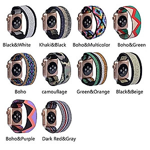 WSGGFA Bohemia Elastic Nylon Loop Band for Apple Watch 6SE Strap 38/40mm 42/44mm for Iwatch 5/4/3 2 Man Women Watch Band (Band Color : Boho Purple, Band Width : 42mm 44mm M L)
