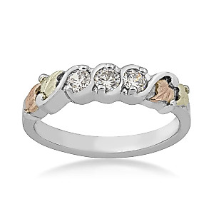 Past, Present Future CZ Band, Sterling Silver, 12k Green and Rose Gold Black Hills Gold Motif, Size 8