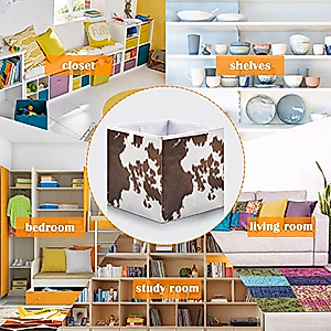 Western Cow Skin Texture Open Home Storage Bins, Cube Storage Bins, Storage Bins with Handles, Foldable Cube Baskets for Shelf, Closet Organizers, Storage Box, Pack of 1