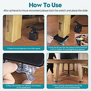 Upgrade Large Furniture Dolly, Furniture Movers with 5 360° Rotation Wheels and Brake, Maximum Load 3306LBS, Furniture Moving Tools for Heavy Furniture Sofa Cabinet Refrigerator