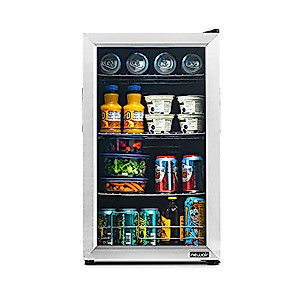 NewAir Small Cooler 2.4 Cu. Ft. Mini Fridge for Bedroom in Stainless Steel, 100 Can Capacity Beverage Refrigerator with 5 Custom Temperature Settings for Beer, Wine, Soda, and Cooler Drinks