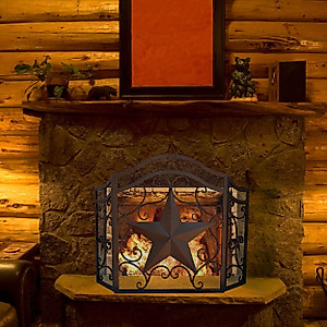 BestGiftEver 3-Panel Fireplace Screen Decorative with Stars & Scrolls Detail - Stand Alone Fireplace Cover Metal Mesh Screen - Home Decor for Cabin, Lodge, and Rustic Country Style Firescreen