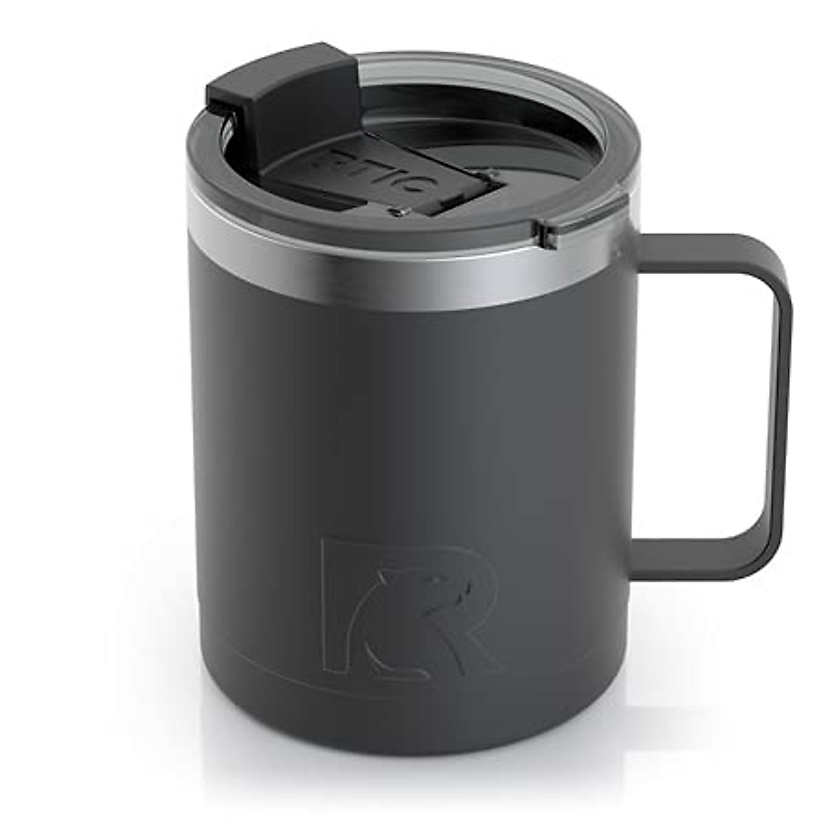 RTIC Coffee Mug with Handle, 12oz, Black, Portable Travel Thermal Camping Cup, Vacuum-Insulated with Lid, Stainless Steel, Sweat Proof, Keeps Hot & Cold Longer