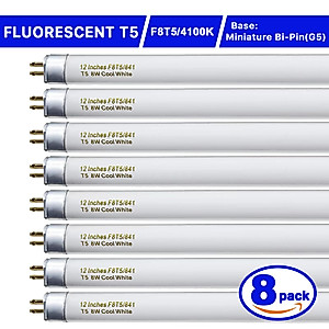 Konideke 8 Pack F8T5/CW Fluorescent Bulbs, T5 12 inch 8 Watts Under Cabinet Light Bulb Cool White, G5 Mini Bi 420 Lumen