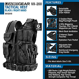 BARSKA mens Loaded Gear BI12018 VX 200 Tactical Vest Right Hand, Black, Large US
