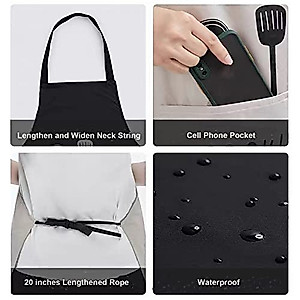 Agirlvct 2 Pack Kitchen Apron with Hand Wipe,Water-drop Resistant with 2 Pockets Cooking Bib Aprons for Mother Women Men Chef Coffee Restaurant (Black&Beige)