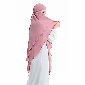 Muslim Prayer Hijab 2 Layers Soft Breathable Hijab Islamic Dubai Womens Instant Long Hijab Pink