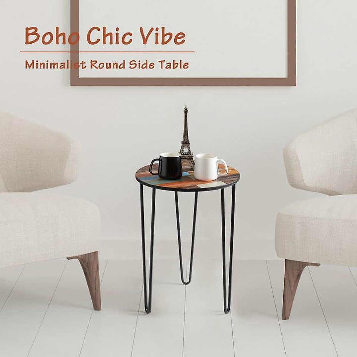 Hadulcet Small Round Side Table, Round End Tables Living Room Set of 2, Accent Table for Small Space, Nightstand Bedside Tables, Patio Table Narrow Side Tables