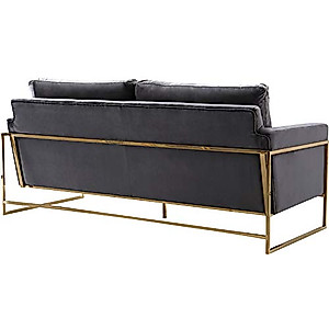 Meridian Furniture Mila Collection Modern | Contemporary Velvet Upholstered Sofa with Durable Stainless Steel Base in Rich Gold Finish, Grey, 80" L x 36.5" D x 35" H