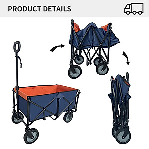 Collapsible Wagon Cart Utility Beach Cart,Big All-Terrain Wheels for Sand with Cargo Straps,Foldable Heavy Duty Beach Wagon for Outdoor Garden Camping Shopping (Antique Blue)