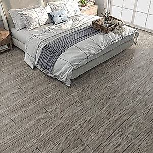 VEELIKE Light Grey Wood Vinyl Plank Flooring Waterproof Wood Grain Peel and Stick Floor Tile 6''x36'' Self Adhesive Grey Laminate Wood Flooring for Bathroom Kitchen Bedroom RV(4-Pack, 6 Sq. Ft.)