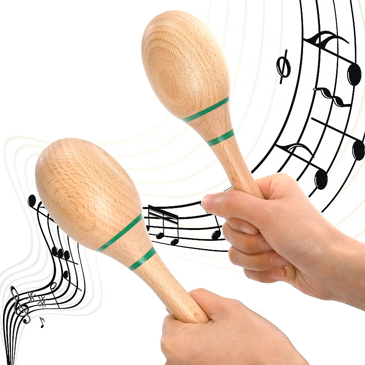 Foraineam 4 Pieces Maracas 8 inch Wooden Hand Percussion Rattles, Beech Wood Rumba Shakers Noisemaker Party Favors Supplies Musical Instrument for Concert, Party, Games