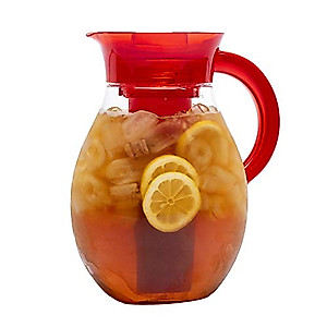 Primula The Big Iced Tea Maker Tritan Plastic Infusion Beverage Pitcher with Leak Proof, Airtight Lid, Fine Mesh Resuable Filter, Manufactured without PFOA, Dishwasher Safe, 1-Gallon, Red