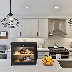 HOMEKOKO Bamboo Double Layer Regular Bread Box, Natural Bamboo Bread Boxes for Kitchen Counter, Bamboo Capacity Food Storage (Black)