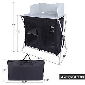 REDCAMP Aluminum Camping Table with Roll Up Table Top and Storage, Portable Folding Outdoor Grill Table for Picnic BBQ Cooking, Silver