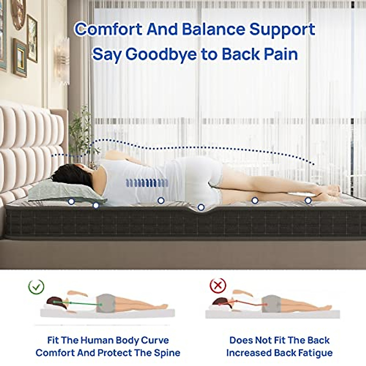 GOJEF Twin Mattress, 8 Inch Hybrid Mattress Twin Size, Memory Foam Mattress in a Box with Breathable Fabric & Supportive Steel Spring Coils, CertiPUR-US Certified & 100 Nights Trial