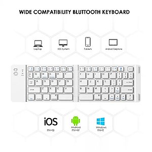 IKOS Folding Bluetooth Wireless Keyboard Slim Pocket Portable Travel Foldable Full Size Keyboard with Stand Holder for iPhone6-13 Max iPad Mini/Pro/Air, iOS Android Windows Laptop Smartphone/Tablet