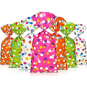 100 Pcs Cellophane Treat Bags, Polka Dots Goodie Bags Star Party Favor Bags Treat Candy Bags with 100 Twist Ties Rainbow Stars Theme for Birthday Baby Shower Pride Day School Supplies (Dot Style)