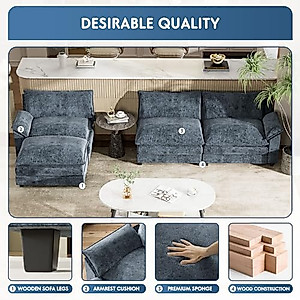 YESHOMY Sectional Modular Sofa L Shaped Chenille Fabric Couch with High Supportive & Soft Sponges and Removable Ottoman, Sleeper Comfy Upholstered Furniture for Living Room, Blue