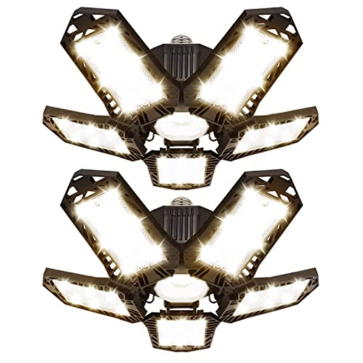 Garage Light Warm 2 Pack 3000K Garage Light Bulb 100W Equiv Garage Ceiling LED Lights LED Shop Light 5 Panel Garage Lights Adjustable Garage LED Light for Garage Basement Warehouse Attic Lighting